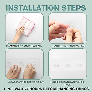 Qiic 4 PCS Shower Caddy Adhesive Replacement Hook, No Drilling Transparent Heavy Stick Hook for Shower Caddy, Bathroom Storage Shelves and Kitchen Racks, Size: 10.2 * 2.7in