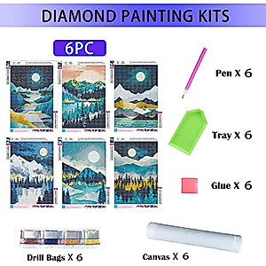 HUBENDMC 6 Pack Diamond Painting Kits for Adults,Diamond Art Kits with Tools & Accessories,5D Diamond Dots Gem Art Craft Kits-12 x 16 inch (Mountain)
