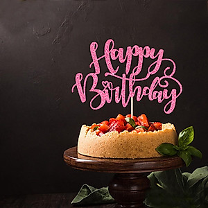 Naicaek Handmade Glitter Happy Birthday Cake Topper,Birthday Party Cake Decorations, Anniversary/Birthday Party Decoration Supplies (Pink)