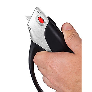 Internet's Best Ergonomic Utility Knife with Non Slip Feature - Retractable Razor Knife Set - Box Cutter Locking Razor Knife - Storage Pouch Extra Blade Refills - Easy Change