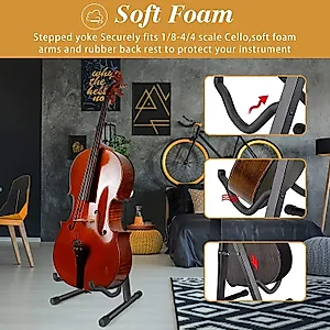 Mallez Cello Stand, Folding A-Frame Cello Support Holder with Non-Slip Rubber Soft Foam Arms for Violin 1/8-4/4 Cellos Guitar Electric Bass