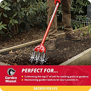 Garden Weasel Rotary Cultivator & Hand Tiller - 2-in-1 | Aerate, Weed, Cultivate, Plant, Reseed | Lawn Reseeding Garden Tool, Garden Soil Loosener | 91206