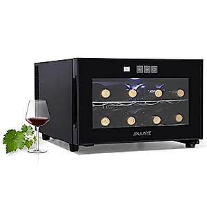 JINJUNYE 8 Bottle Wine Cooler Refrigerator, Wine Fridge Small, Countertop Wine Cooler with Digital Temperature Control, 46-64℉ Mini Freestanding Wine Cellars Glass Door, Gift for Wine Lover