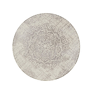 Lahome Vintage Medallion Round Rug 3ft - Non-Slip Distressed Area Rug Small Accent Throw Rugs Floor Carpet for Door Mat Entryway Bedroom Laundry Room Decor (3ft, Gray)