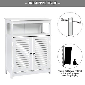 Tangkula Bathroom Floor Cabinet, Wooden Freestanding Storage Cabinet with Double Shutter Door & Adjustable Shelf, Storage Cabinet for Bathroom Living Room (White)