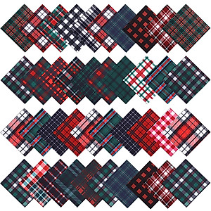 Preboun 100 Pcs 5 x 5 Inches Christmas Plaid Buffalo Check Fabric 25 Styles Buffalo Plaid Fabric Squares Polyester Fabric Scraps Quilting Squares for DIY Christmas Sewing Quilting Patchwork