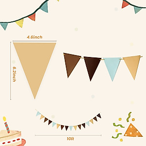 Fonder Mols Paper Pennant Banner Triangle Flags Bunting Garland for Bear themed Boy Baby Shower Birthday Nursery Wall Backdrop Decorations (10 feet, Coffee Blue, Large)