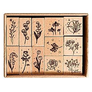 12 Pieces Wooden Rubber Stamps, Vintage Plant & Flower Patterns Wooden Stamps Decorative Set for DIY Craft, Letters Diary, Scrapbook Painting Card Making