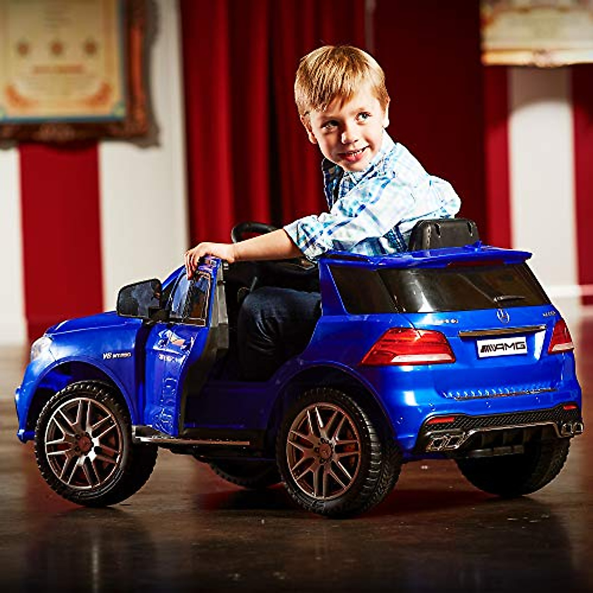 Huffy Mercedes-Benz GLE 63 Kids Electric Battery Powered Ride On Car W/ Lights, Sounds & MP3 Player, Royal Blue (17548P)