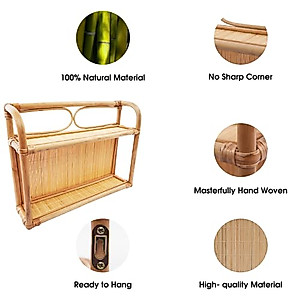 T'Furni Rattan Wall Shelf for Living Room Kitchen Wall Decor - Natural Rattan Floating Shelves - Rectangle Shelf Wall Decor - Natural Hanging Book - Wall Shelves with Storage - A5