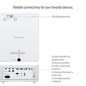 ViewSonic LS900WU 6000 Lumens Professional WUXGA Networkable Laser Projector with Horizontal and Vertical Lens Shift and Keystone for Large Venues