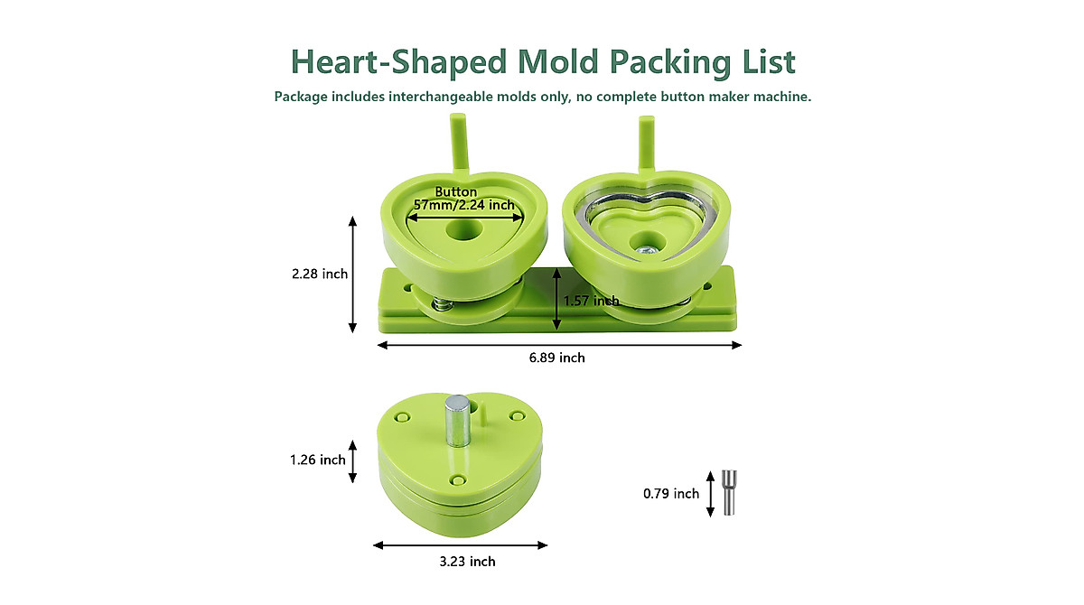 Happizza Heart-Shaped Button Maker Mold - Durable & Cost-Effective
