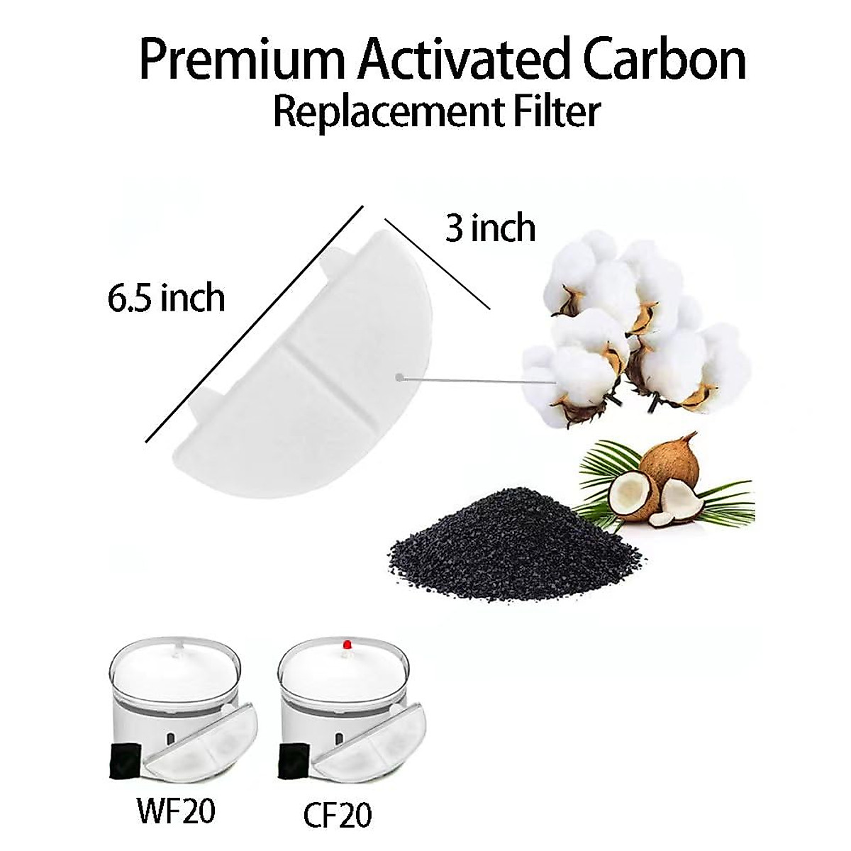 Pet Fountain Filter Replacement for WF20/CF20 Wireless Pumps Cat Water Fountain, Triple Action Pet Fountain Replacement Filters, Cat Water Fountain Filter 6 Pcs and Water Pump Filters Sponges