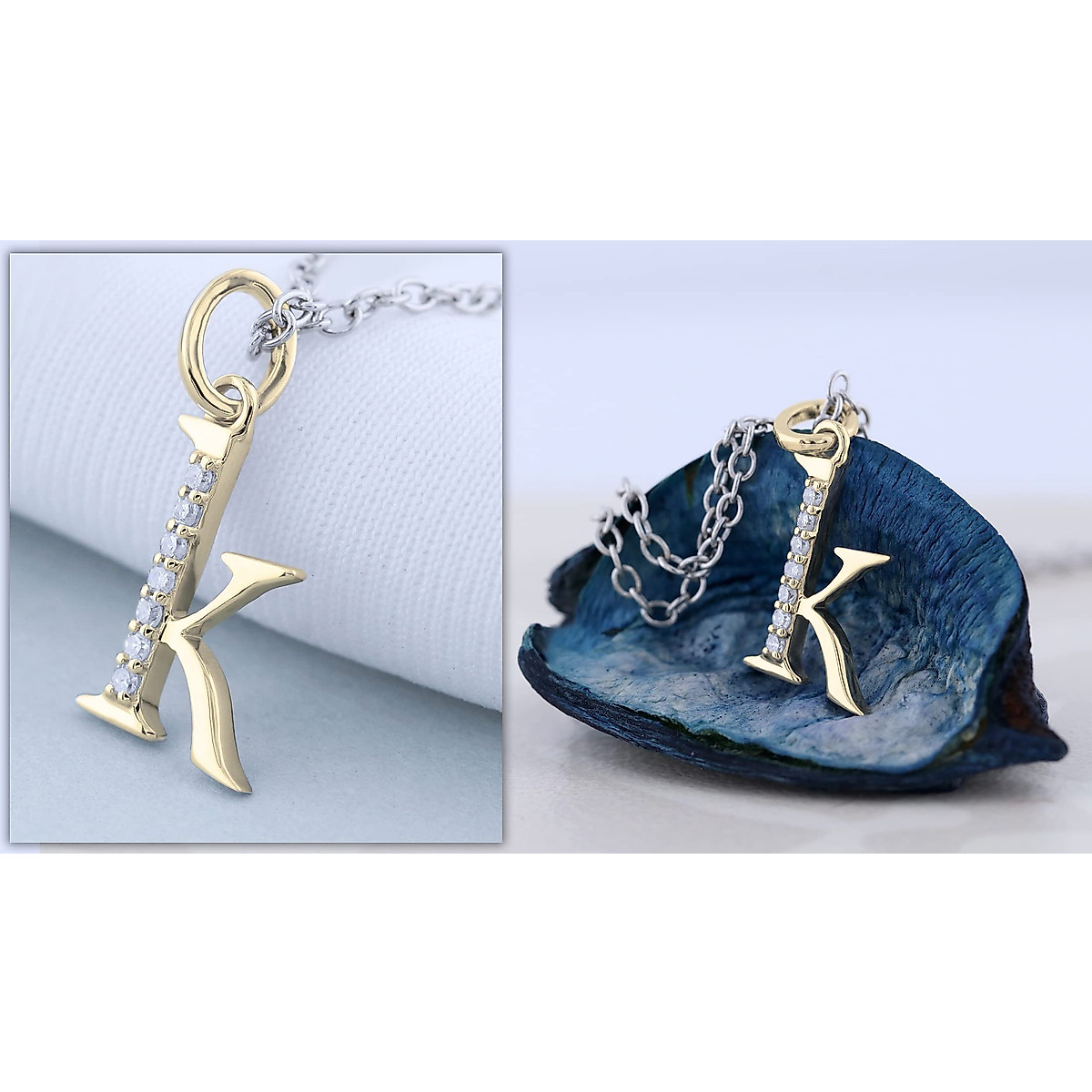 Dazzlingrock Collection 0.05 Cttw Round White Diamond Lowercase Initial 'k' Pendant Necklace with 18 inch Silver Chain for Women in 14K Solid White Gold