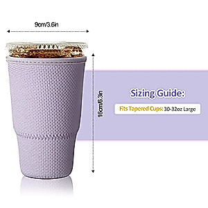 4 Pieces Reusable Coffee Sleeves Neoprene Cup Sleeve Cup Insulator Bottle Sleeves for Iced Coffee Cold Drinks Beverages, Fits 30-32 oz Large Cups