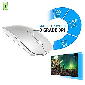 KLO Rechargeable Bluetooth Mouse for MacBook/MacBook air/Pro/iPad, Wireless Mouse for MacBook/Laptop/Notebook/iPad/Chromebook/pc(Silver)