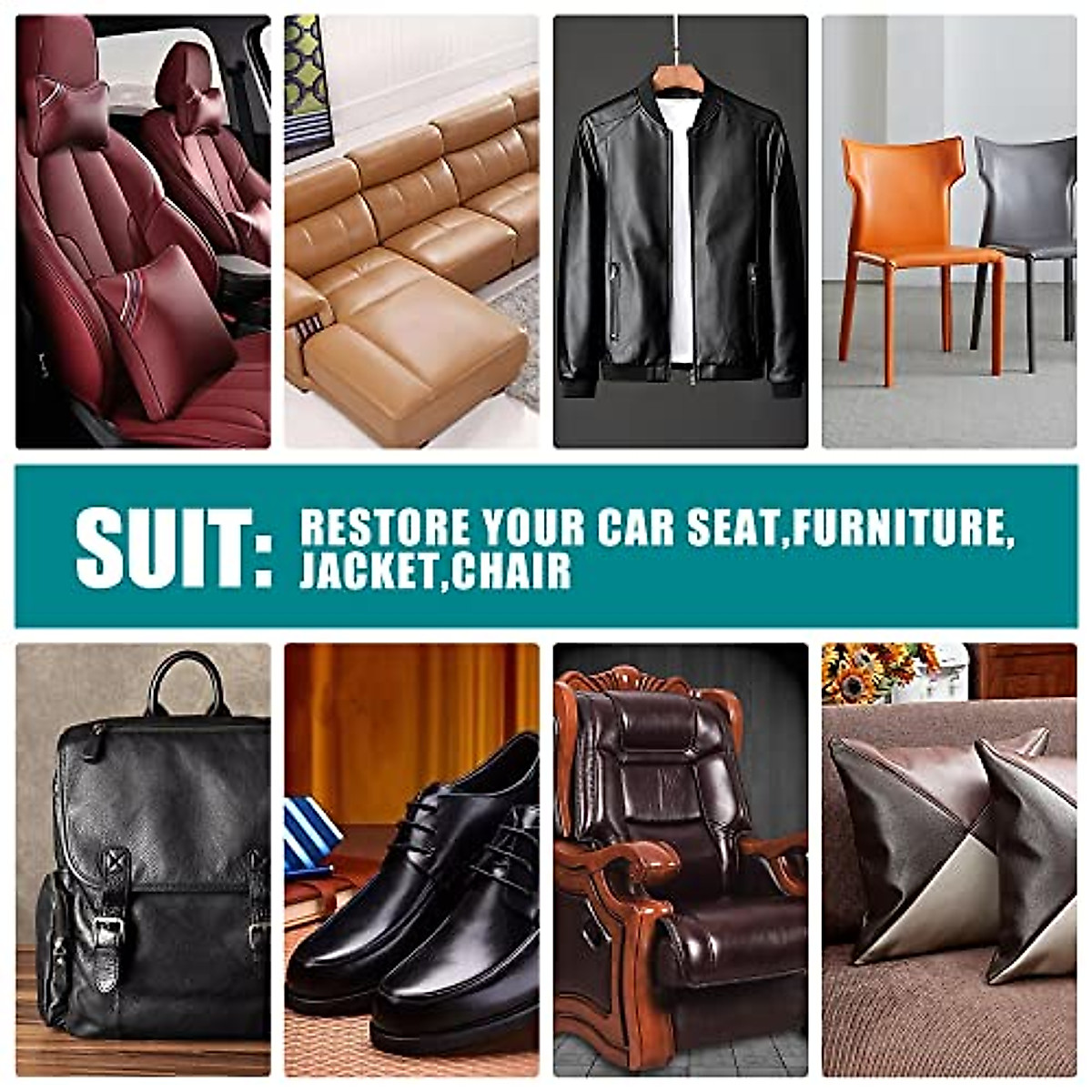 BONCART Vinyl and Leather Repair Kit for Furniture/Sofa/Purse/Car Seat/Couch - Scuffs, Scratches, Restore Any Material, Bonded, Italian, Leather, Genuine Leather