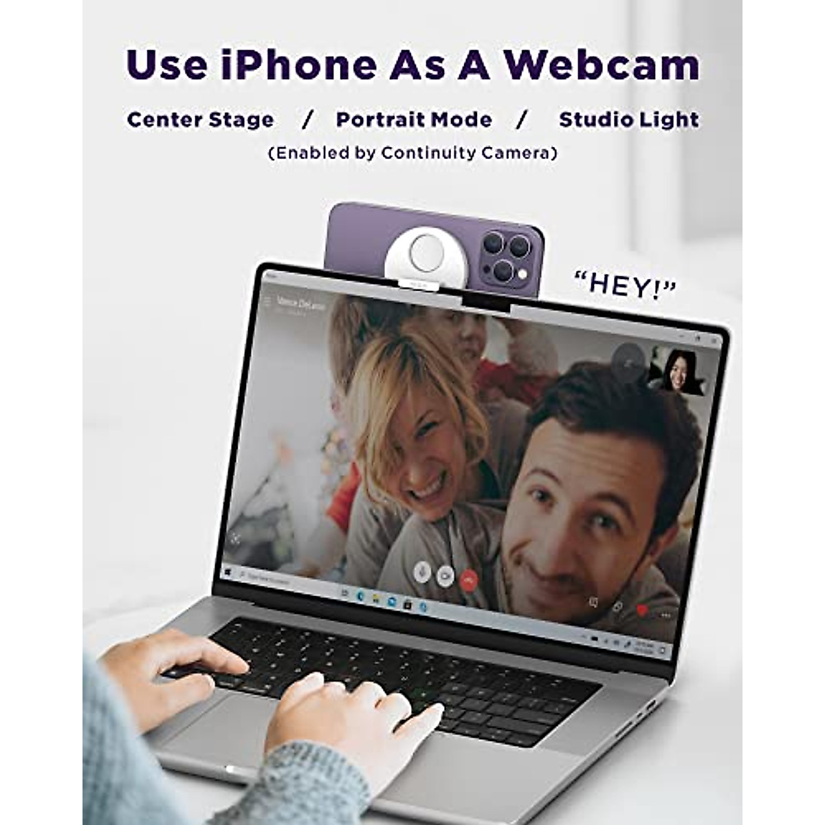 SODI iPhone Continuity Camera Mount - iPhone Camera Mount Compatible with MagSafe for iPhone 14/13/12, iPhone Webcam Mount for MacBook macOS Ventura, Desk View Support iPhone Monitor Loop Mount, White