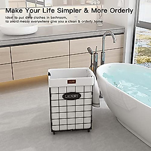 Wire laundry Basket with Wheels & Removable Liner Bag for Bedroom, Small 72L Laundry Hampers Black Rolling Baskets Dirty Clothes Hamper on Wheels Cesto de Ropa Sucia Canastos Para Ropa Sucia