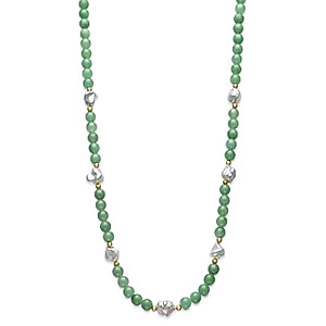14k Yellow Gold Natural Green Jade and Keshi Freshwater Pearl Necklace for Women (18")
