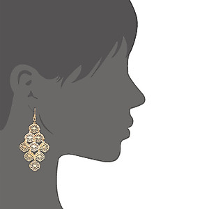 Boho Geometric Filigree Rhombus Shape Tiered Dangle Drop Statement Earrings (SHINE GOLD)