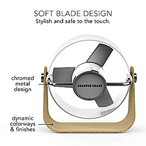 Sharper Image SBS2-SI Medium Personal Fan with Soft Blades, 3 Speeds, Touch Control, Quiet Operation, 6 ft. USB Cable, White/Ash, FA1-0102-43