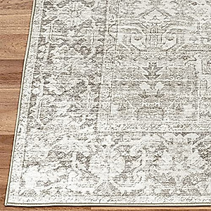 ReaLife Machine Washable Rug - Stain Resistant, Non-Shed - Eco-Friendly, Non-Slip, Family & Pet Friendly - Made from Premium Recycled Fibers - Vintage Distressed Traditional - Beige Ivory, 2'6" x 8'