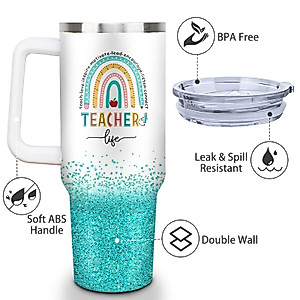 thmasamwr 40oz Teacher Tumbler with Handle, Stainless Steel Teacher Water Bottle Cup, Teacher's Travel Coffee Mug, Thanksgiving,Christmas,Graduation Gifts for Teachers
