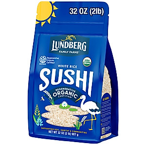 Lundberg Sushi Rice, Sticky White Japanese-Style Short Grains, Regenerative Organic Certified, 32 Oz