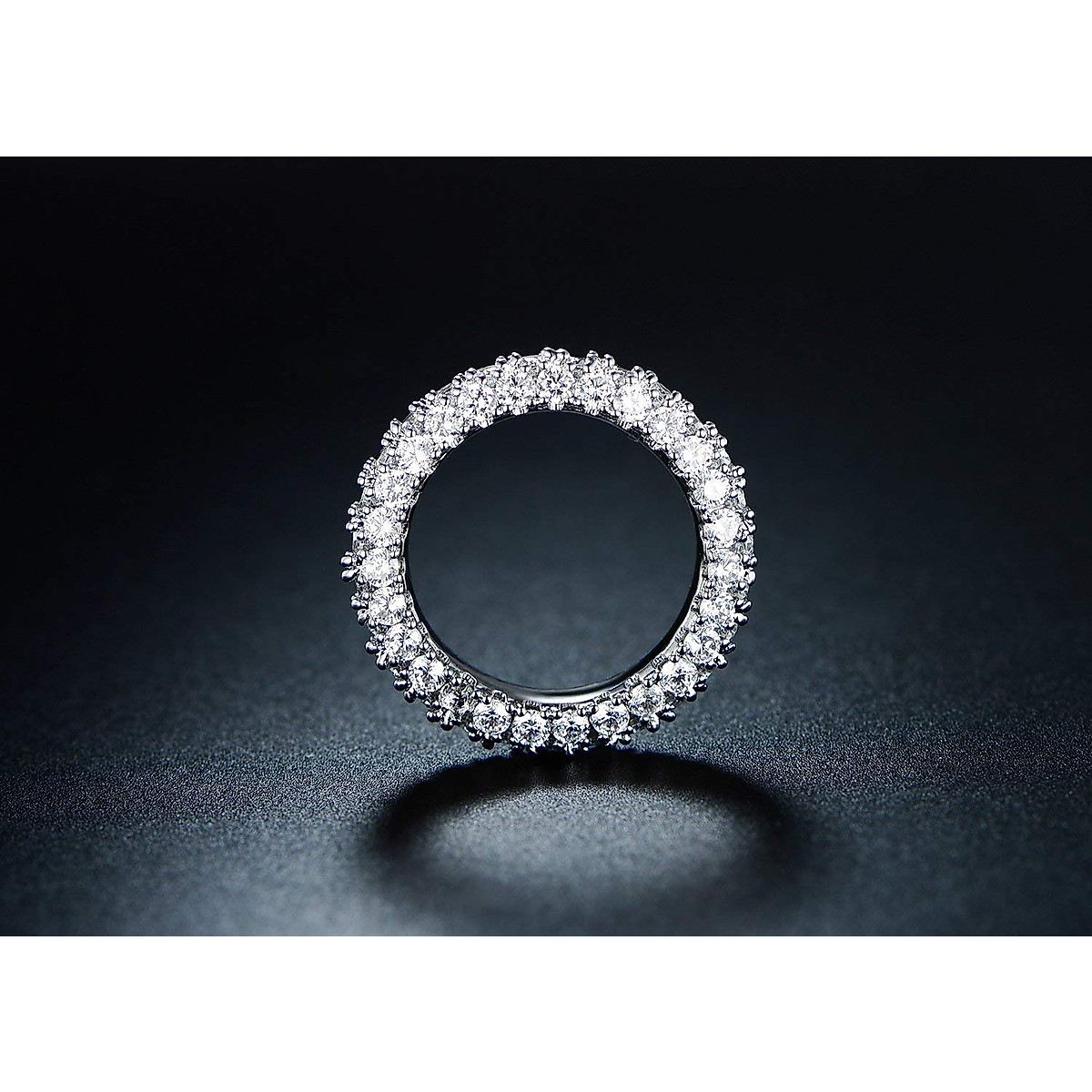 Barzel 18k White Gold Plated Cubic Zirconia Eternity Wedding Band Ring (Silver, 5)