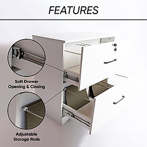 JRA products File Cabinet with Lock | 2 Drawers Wooden Lateral Storage Filing Cabinet with Anti-Tilt Mechanism with 8 Hanging Bars for Letter, Legal, F4 and A4 Size Files for Home Office White