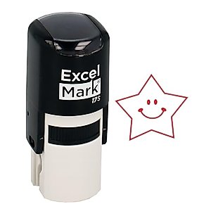 Round Teacher Stamp - HAPPY STAR - RED INK