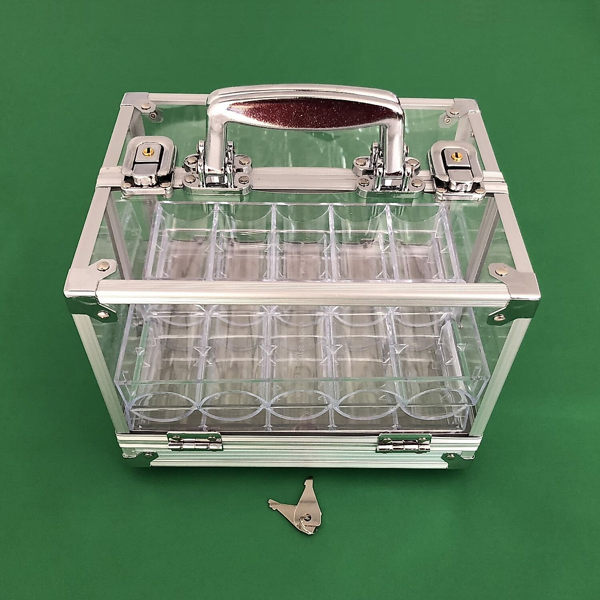 Yuanhe 600 Chip Clear Acrylic Poker Chip Locking Carrier-Includes 6 Chip Racks