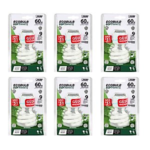 Feit BPESL13T/GU24 60W Equivalent CFL Twist GU24 Base Bulb (Pack of 6), Soft White