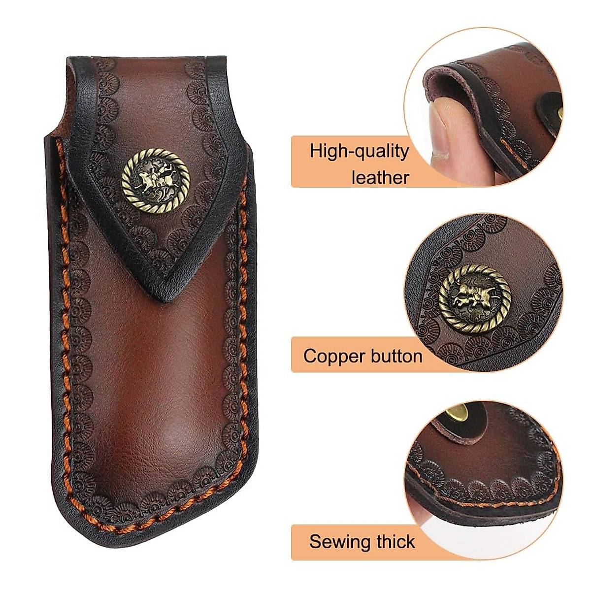 4'' Pocket Knife Sheath, Portable Leather Knife Holster with Belt Hanging Hole Design for Camping Hunting Jungle Exploration