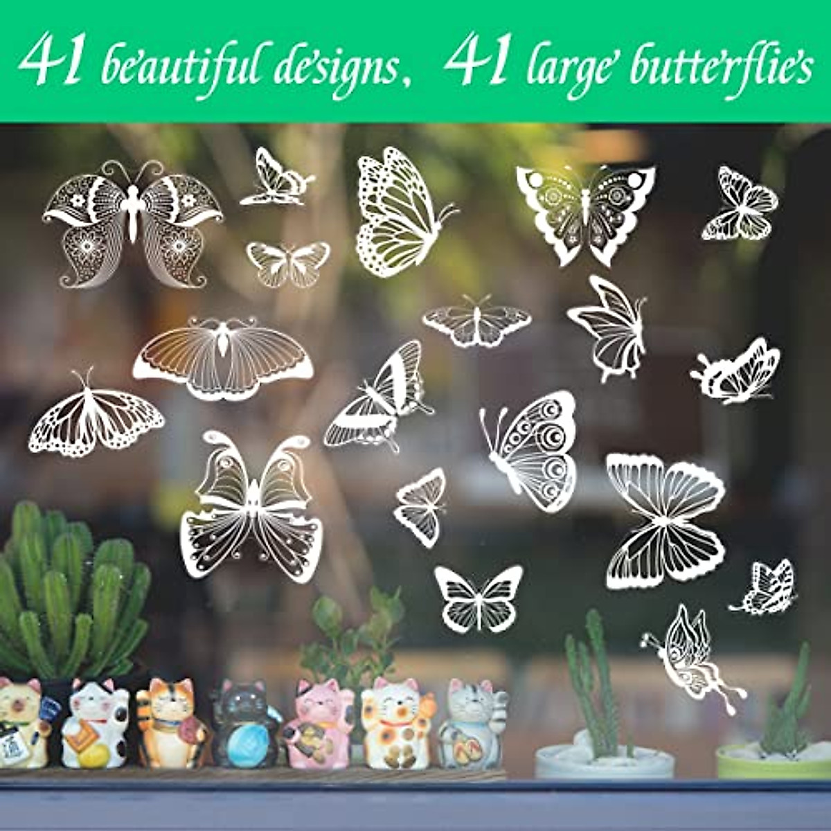 41 PCS Large Butterfly Window Clings - Double Sided White Butterflies Stickers, Reusable Window Decals Bird Alert Static Clings for Door, Glass Decoration, Prevent Bird Strikes (9 Sheets)