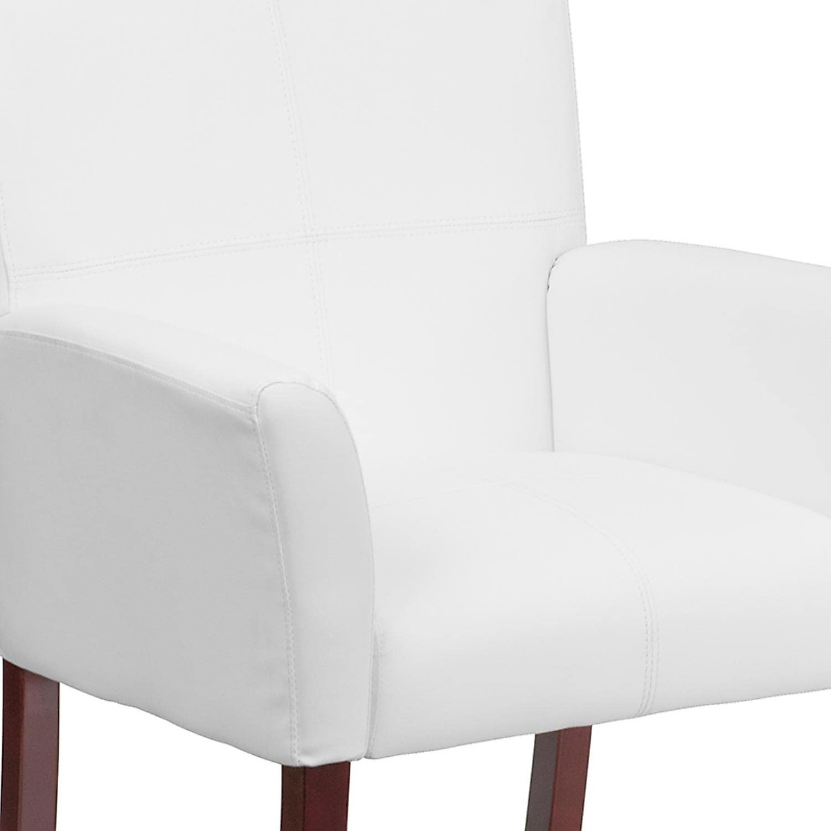 Flash Furniture Taylor White LeatherSoft Executive Side Reception Chair with Mahogany Legs