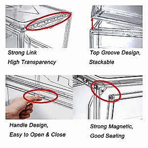 STAHMFOVER 3-Pack Clear Shoe Boxes Stackable Plastic Sneaker Box Container, Magnetic Side Open Shoe Organizer and Shoes Storage Case, Full Transparent Versatile Display Case for Hats/Models