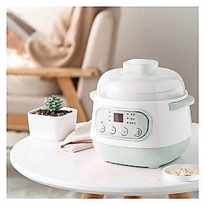 Intelligent Electric Slow Cooker Ceramics Water Stew Pot 200W Smart Reservation+Timing Electric Cooker Stew 1L Household (Color : Pink)