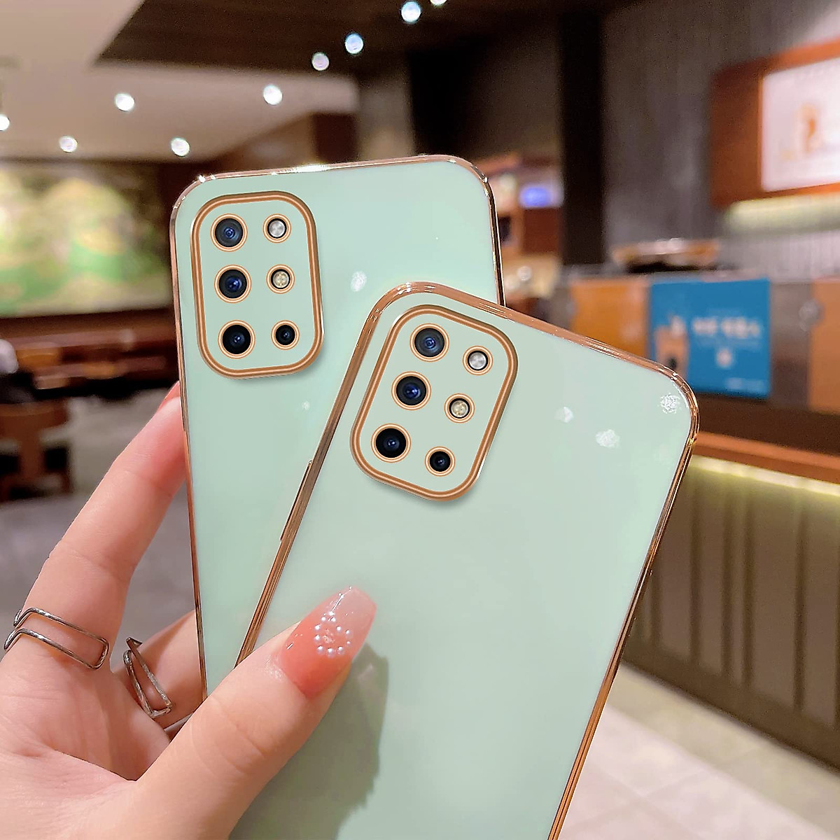 KuDiNi for Oneplus 8T Case, Oneplus 8T 5g Phone Case for Women Girls Electroplating Luxury Bling Aesthetic Trendy Pretty, Full Camera Soft TPU Protection Shockproof Cover for Oneplus 8T (Mint Green)
