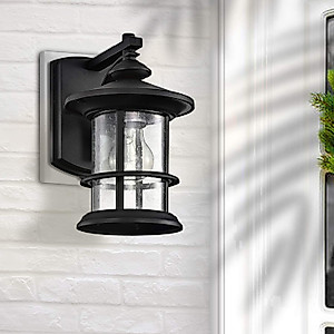 MICSIU Textured Black 10" Outdoor Light Fixtures Wall Mount, Waterproof Front Porch Light Fixtures with Clear Seedy Glass, Outdoor Wall Lights for House Front Porch, Patio, Backyard