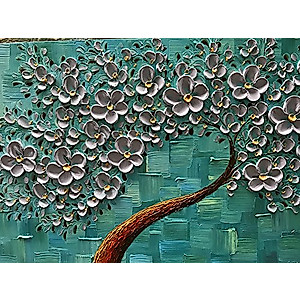 YaSheng Art - 100% hand painted Oil Painting On Canvas Texture Palette Knife silver Flowers Paintings Modern Home Decor Wall Art Painting 3D Abstract Artwork Paintings (20x40inch)