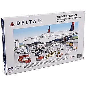 Daron Delta Air Lines Large Airport Playset with Die-Cast Metal Model Airplane with Plastic Parts, Cars and Transportation Toys for Kids Ages 3+