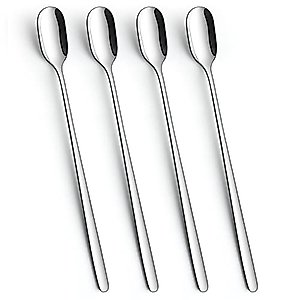 Long Handle Ice Tea Spoons,9.1-Inch Tea Spoons,Coffee Spoon,Ice Cream Spoon,Stainless Steel Cocktail Mixing Spoons for Cold Drink, Set of 4