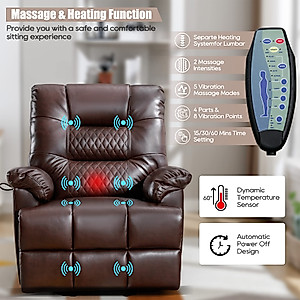 GUEAPY Lift Chair-Power Lift Recliner Chair for Elderly, Power Recliner with Heat and Massage,Electric Recliner Chair with USB & Type-C Ports, Pocket, Infinite Position, Faux Leather
