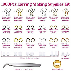 Earring Hooks, Anezus 1900Pcs Earring Making Supplies Kit with Jewelry Hooks, Fish Hook Earrings, Earring Backs, Jump Rings for Jewelry Making and Earring Repair,Gifts for Women