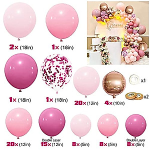 Pink Balloon Garland, 92PCS Hot Pink Party Decorations for Girls Women Birthday Dark Pink Balloon Arch Kit with Rose Gold Balloons for Bachelorette Wedding Baby Shower 16th 21st Princess Theme Party (Macron Pink)