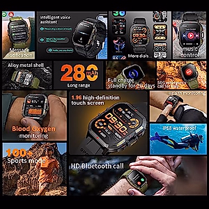 Tinwoo Smart Watch for Men Women Bluetooth Call (Answer/Dial Calls) One-Key Connection Blood Oxygen IP68 100+ Sport Modes Rugged Tactical Outdoor Smart Watches for Android and iPhone