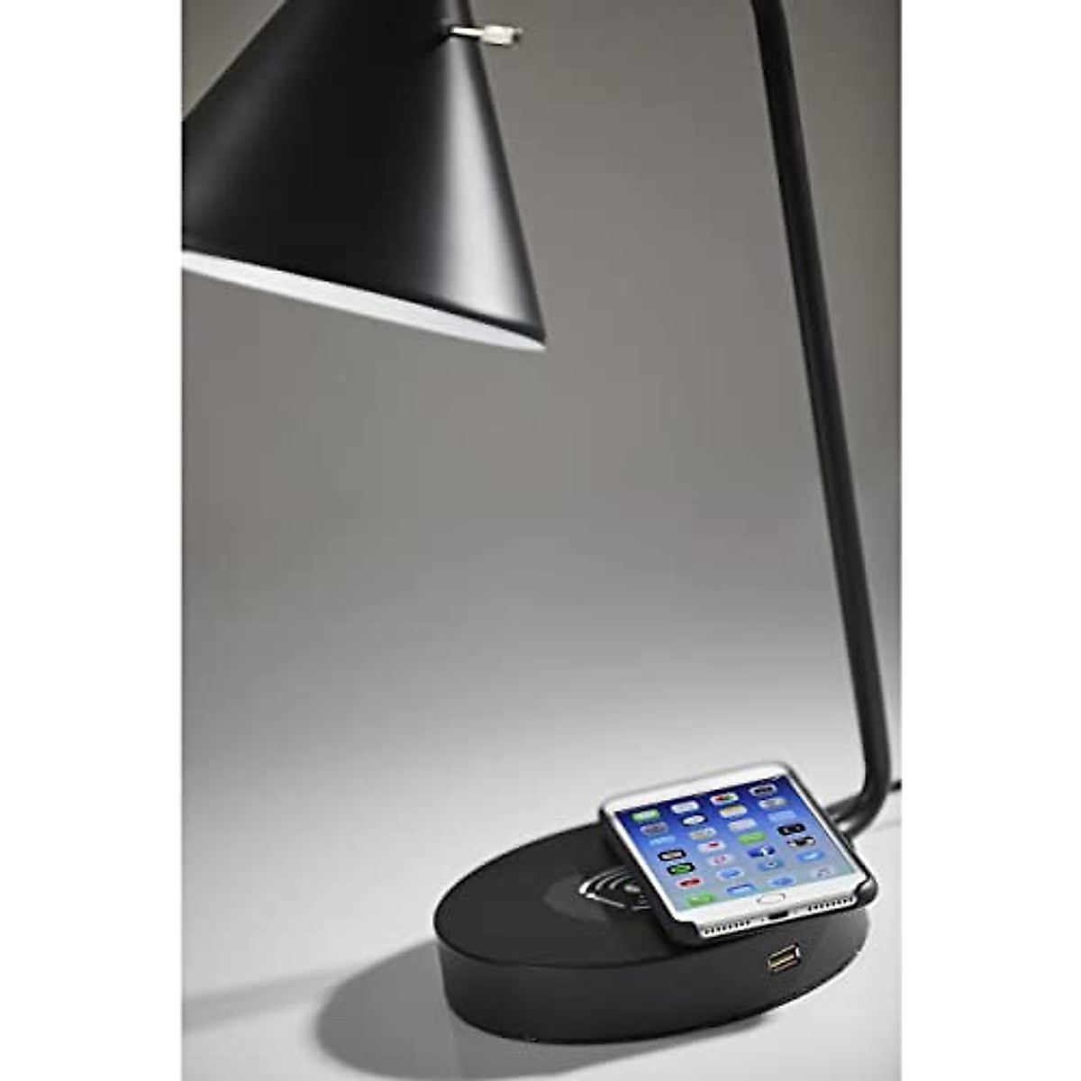 Adesso 4507-01 Maxine Desk Lamp Wireless Charging, 7W LED, 5W QI, USB Port, Indoor Lighting Lamps