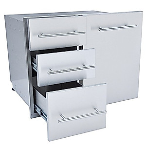 SUNSTONE DE-LPCTD30 Designer Series Raised Style Liquid Propane Combo Triple Drawer, 30", Stainless Steel